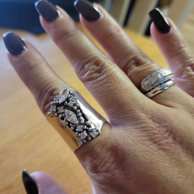 Long Statement Ring, 925 Sterling Silver Ring, Shield Ring, Cubic ...
