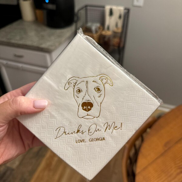 Custom Pet Portrait Gold Foil Napkins: Personalized Wedding Cocktail ...