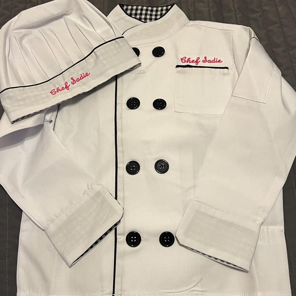 Personalized Kids Chef Jacket With Hat | Halloween Play Costume | Kids ...