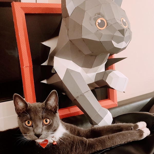 Cat 3d Paper Craft SVG and PDF, DIY Papercraft Cat Model Template ...
