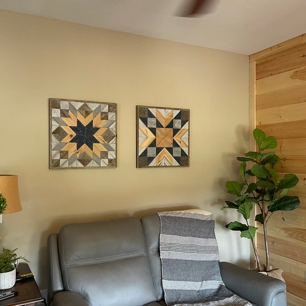 Reclaimed Wood Quilt Block With Natural Wood Center 24x24 Barn Quilt ...