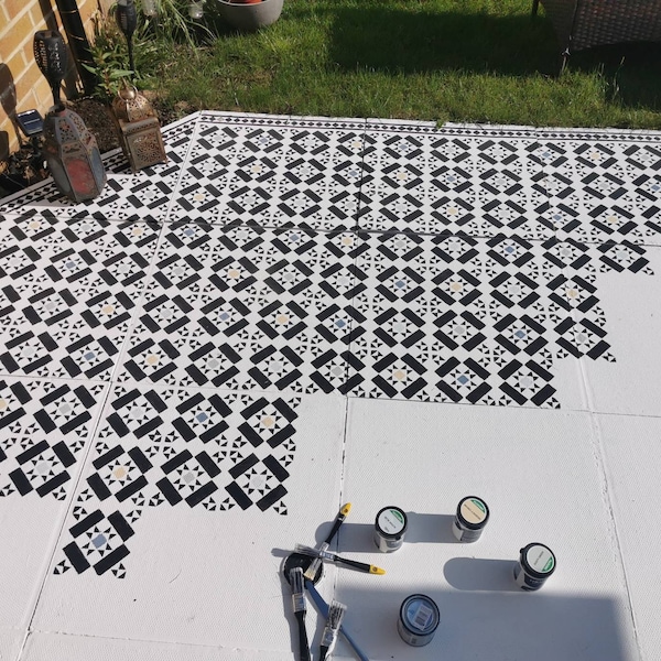 Chelsea Tile Pattern Stencil, Revamp Old Tiles, Slabs and Floors Using ...