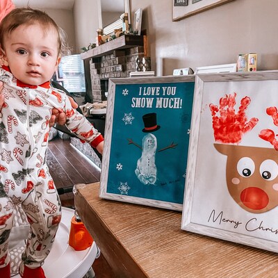 Merry Christmas Reindeer / Christmas Xmas Handprint Footprint Art Craft ...