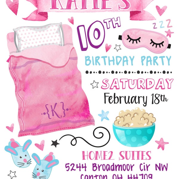 Sleepover Birthday Electronic Invitation - Etsy