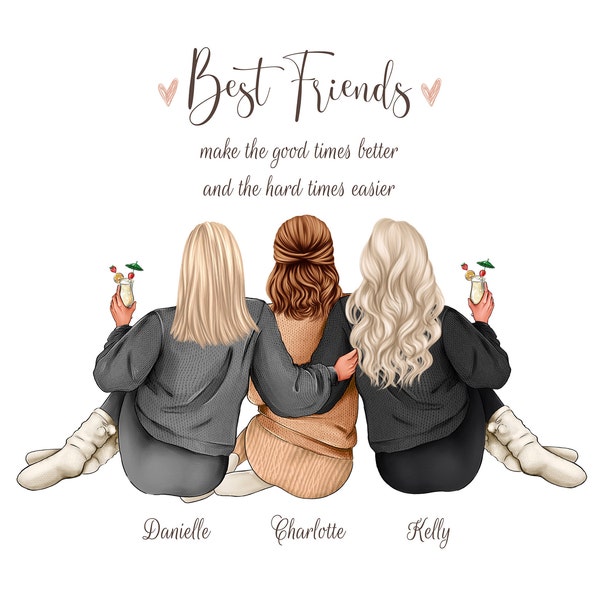 Best Friends Personalized Print, Custom 3 Friend Prints, Three Best ...