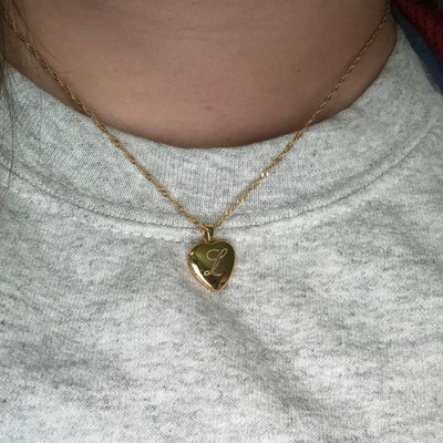Initial Heart Locket Necklace by Caitlyn Minimalist Gold Locket Photo ...