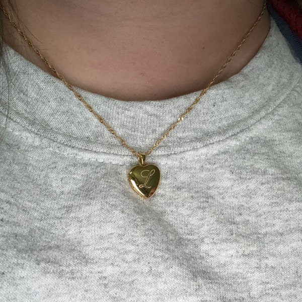 Initial Heart Locket Necklace by Caitlyn Minimalist • Gold Locket Photo ...