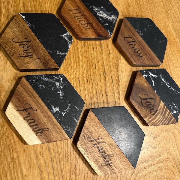 Custom Coaster Set, Personalized Marble Wood Coasters, Couple Gifts ...