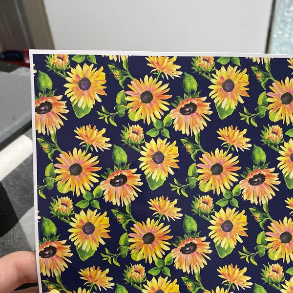 Sunflower Print Vinyl, Yellow and Navy Floral Print HTV, Summer Pattern ...
