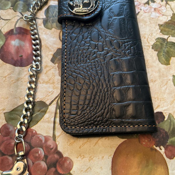 Carved Leather Mens Biker Wallet Chain Floral Tooled Leather Bifold ...