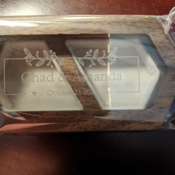 Personalized Engraved Wood Ring Box Custom Engagement Wedding Double Ring Box Holder Mr & Mrs ...