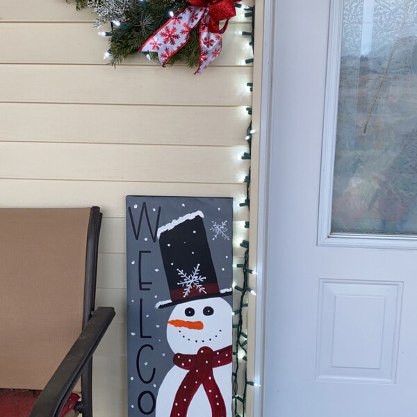 Welcome Snowman Porch Sign, Winter Porch Sign, Christmas Porch Sign ...