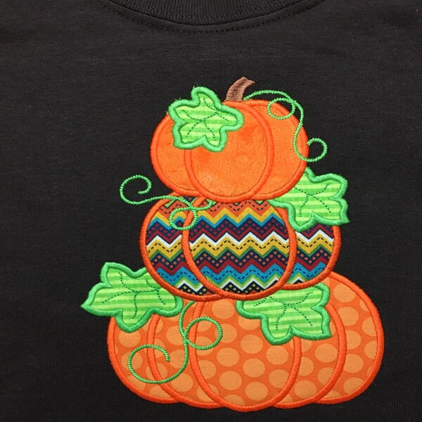 Pumpkin Stack Applique Machine Embroidery Design Trio 3 With Vines ...
