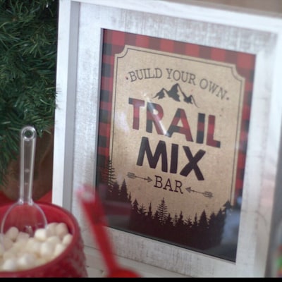 Trail Mix Bar Sign, Build Your Own Trail Mix Lumberjack Style Sign, Red ...