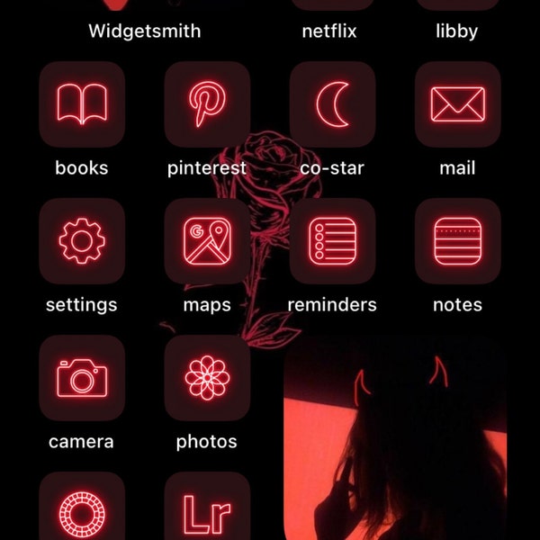 Red Neon App Icons, Neon Aesthetic Ios 14 Icons, iPhone Icon Pack Neon ...