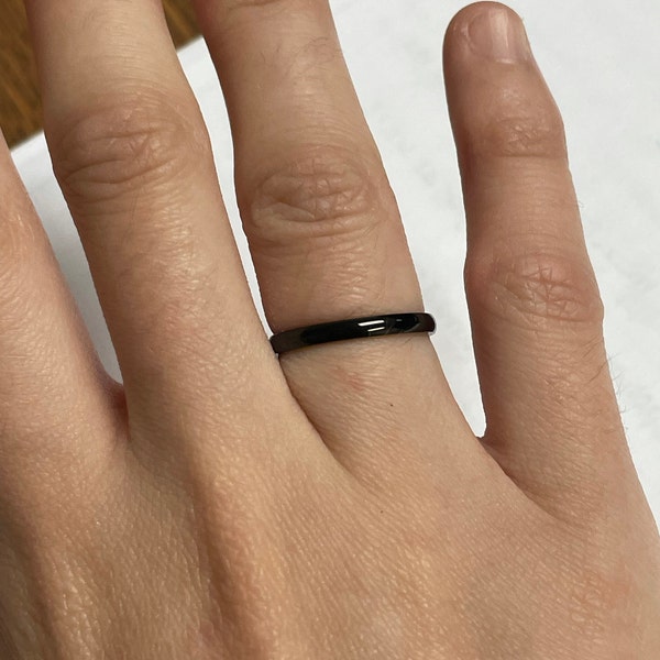 Simple Black Ring, Thin Black Ring, Black Ring for Couple, Womens Black ...