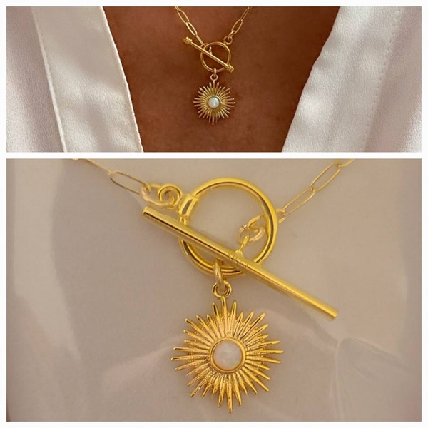 Gold Toggle Neckace, Opal Toggle Necklace, Opal Jewelry, Gold Necklace ...