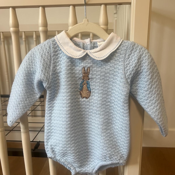 Embroidered Peter Rabbit With Lace Trim -baby Boys Romper Sizes NB to 6 ...