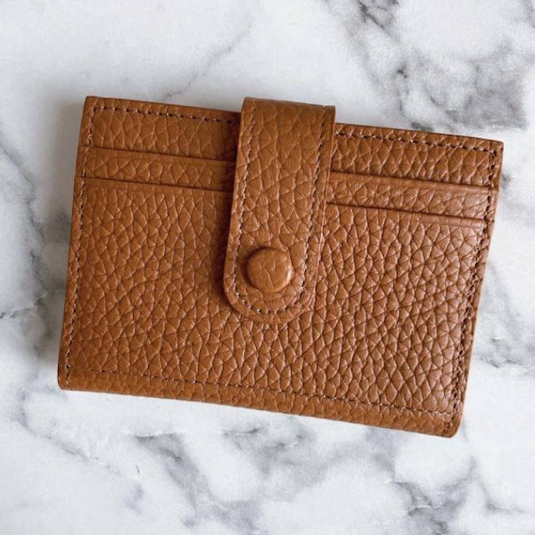 Real Leather Minimalist Small Button Card Wallet Card Holder Sleeve ...