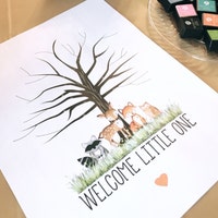 Forest Animals Fingerprint Tree Sign, Baby Shower, Thumbprint Sign ...