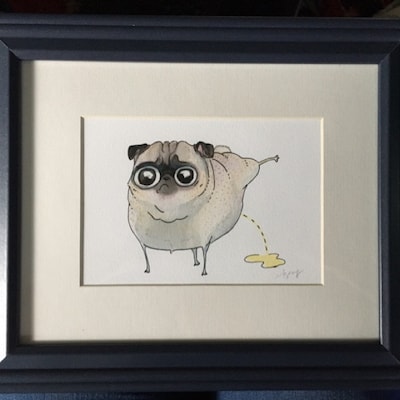 Pee Pilates Peeing Pug Art Print Funny Pug Print, Pug Bathroom Art ...