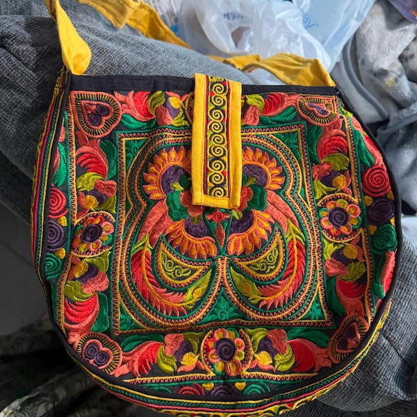 Red Flower Boho Wallet for Women, Hmong Embroidered Purse, Bohemian ...