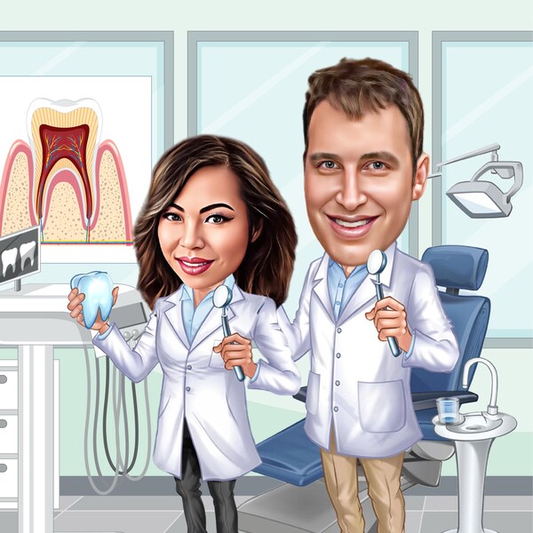 Custom Male Dentist Cartoon Portrait, Dentist Portrait, Gift for ...