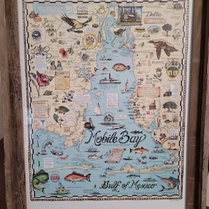Mobile Bay Map, Alabama - Etsy