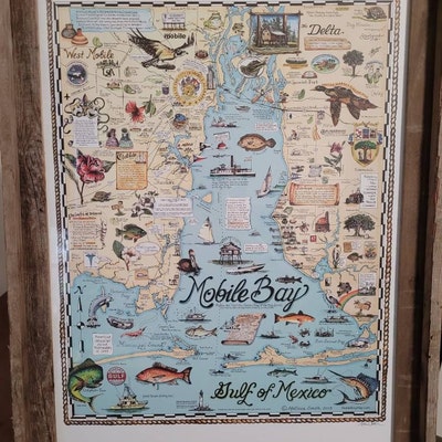 Mobile Bay Map Alabama - Etsy