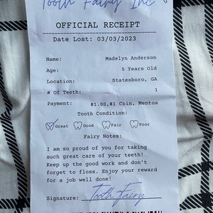 Editable Tooth Fairy Receipt Printable Certificate First Tooth Lost ...