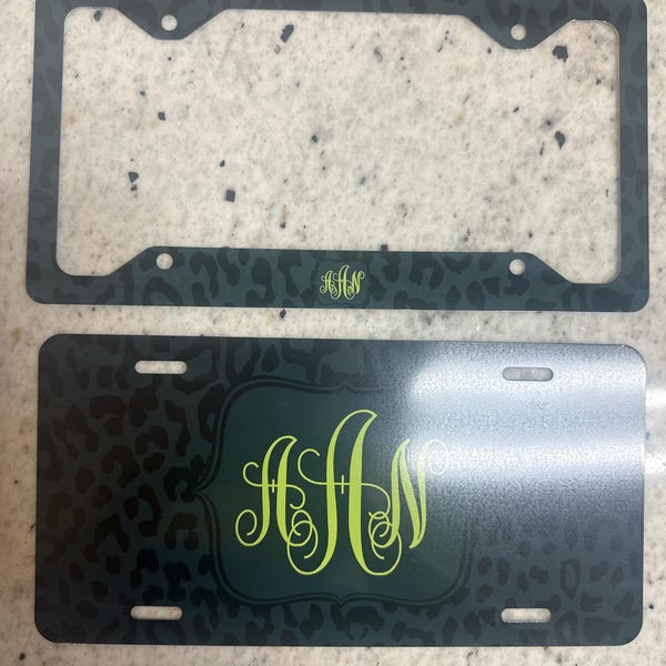 Personalized Monogram License Plate Black and Black Leopard - Licence ...