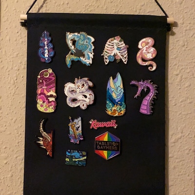 Large Tall Pin Banner / Black Enamel Pin Display With Colorful Trim and ...