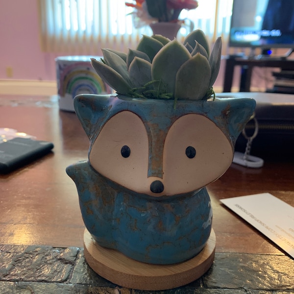 Cute Turquoise/brown Fox Animal Planter Pot With Living Succulent ...