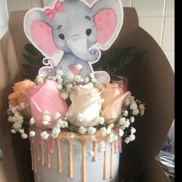 Peanut Elephant Centrepiece for Baby Girl Shower in Light Pink & Gray ...