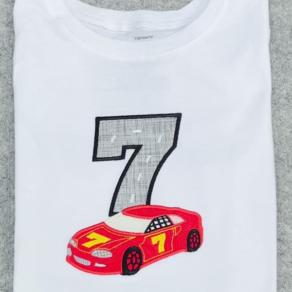 Red Race Car 1 to 9 Number Set With Checkered Flags APPLIQUE Embroidery ...