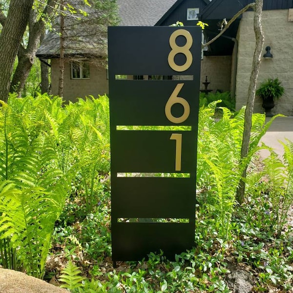 Enfield XL Address Yard Sign: 6" Aluminum Numbers, Vertical Yard Plaque ...