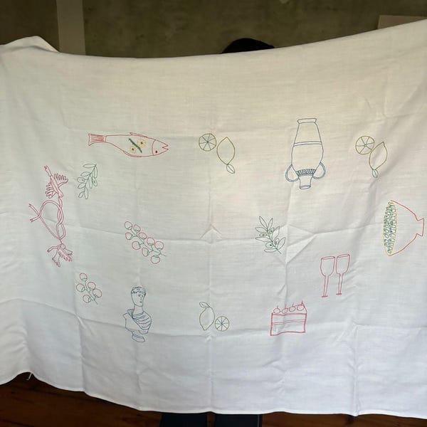 Hand Embroidered Dinner for 4 Linen Table Cloth With Plates ...