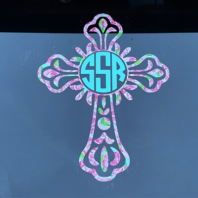 Christian Cross Monogram Decal Monogram Sticker Yeti Decal - Etsy