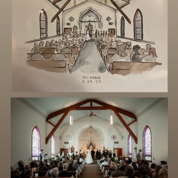 Wedding Venue Art, Wedding Ceremony Sketch, Wedding Venue Illustration ...