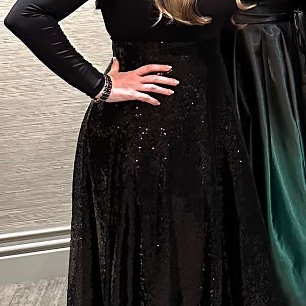 Full Maxi Champagne Skirt | Handmade Sequin Flared Metallic Maxi Skater ...