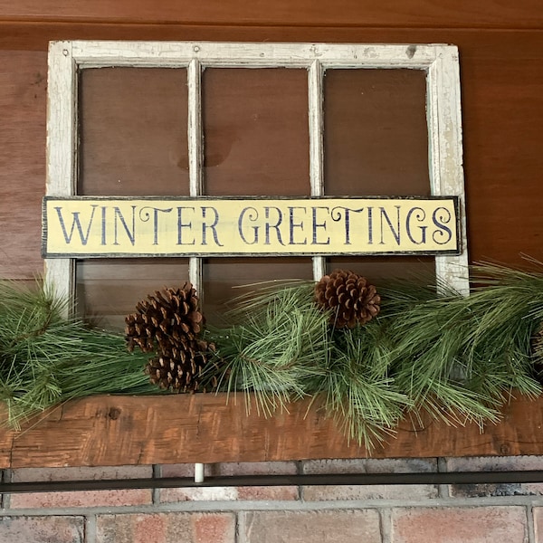 Primitive - Winter Greetings - Handpainted Sign - Nice Early Look ...