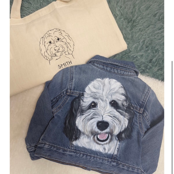 Adult Custom Pet Portrait Hand Painted Denim Jacket Full Size Portrait ...