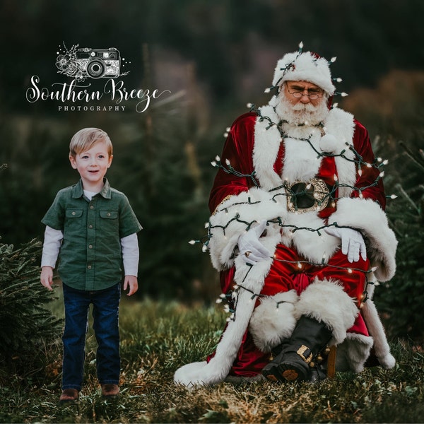 Santa Wrapped in Lights at A Tree Farm, Digital Background, Christmas ...
