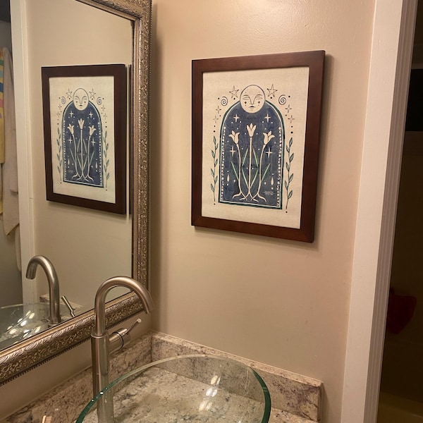 Spiritual Art Print Moon Phase Illustration Boho Gift Idea Blue Folk ...