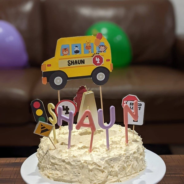 Wheels on the Bus Birthday Cake Topper EDITABLE Printable - Etsy