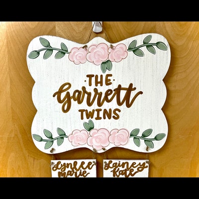 Hospital Door Hanger for Twins // Twins Nursery Name Sign // Blush Pink ...
