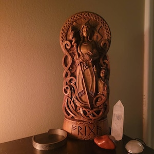 Frigga, God Viking, Wood Carved Frigg Statue, Friga, God Altar ...