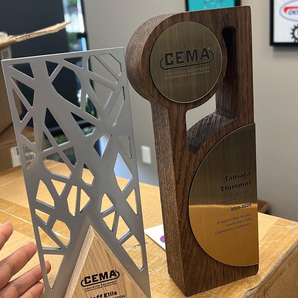 Modern Laser Cut Steel Trophy, Solid Oak Base, Corporate Award, Custom ...