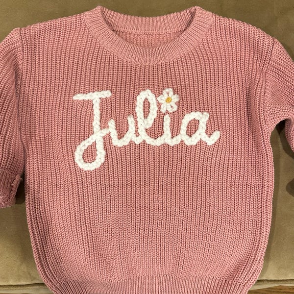 CUSTOM Hand Embroidered Floral Initial or Number Sweater - Etsy