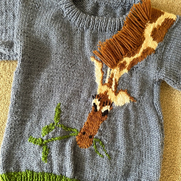 Vintage Knitting Pattern Kids Childs Knit Giraffe Pullover Sweater ...